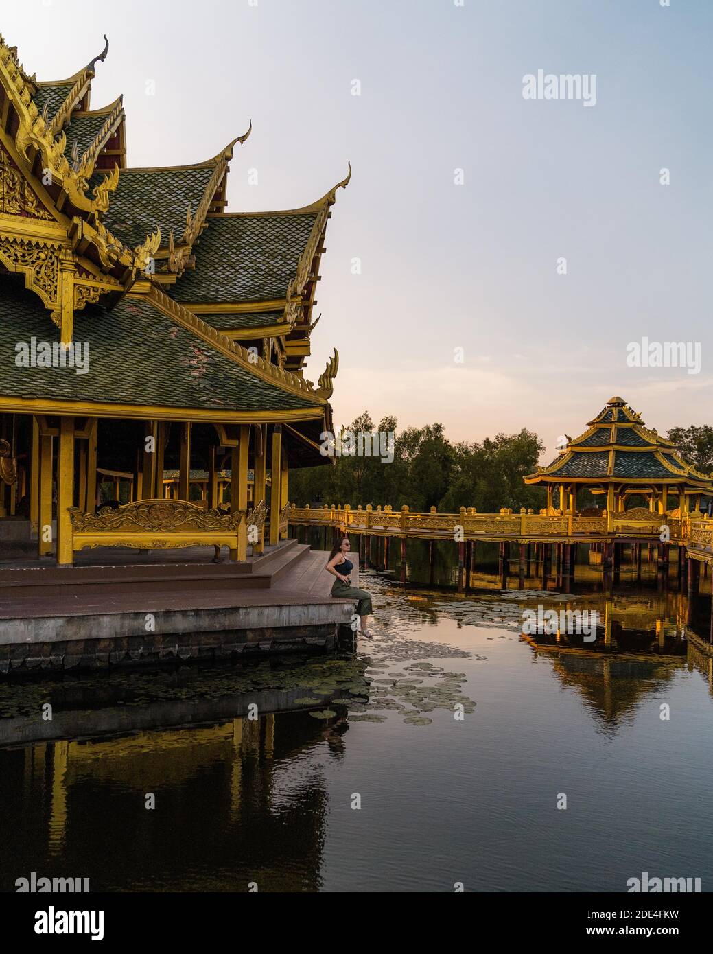 Hexagonal golden temple, Ancient City, Bangkok, Thailand Stock Photo ...
