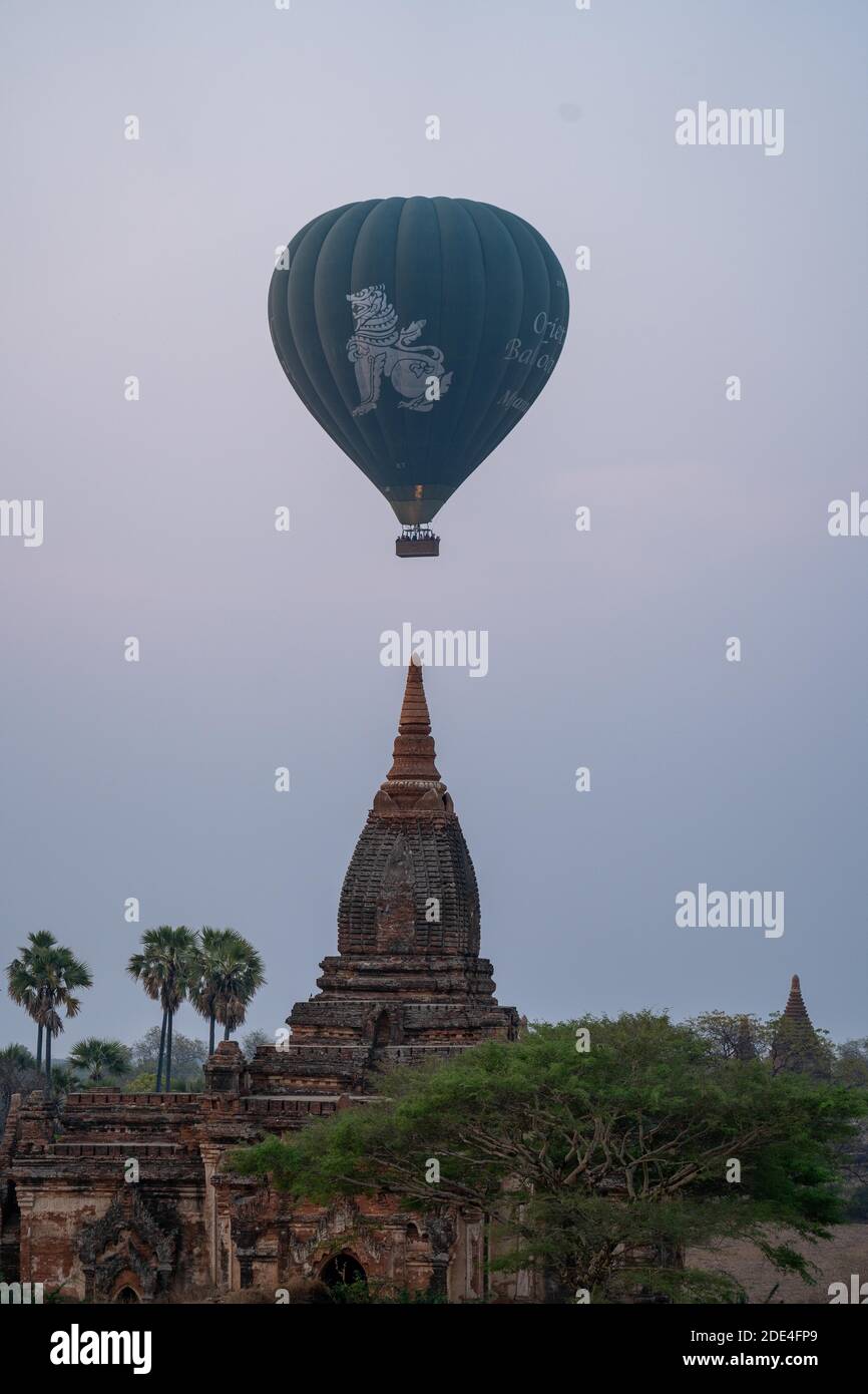 Blue balloon centered over a temple, Bagan, Myanmar Stock Photo - Alamy