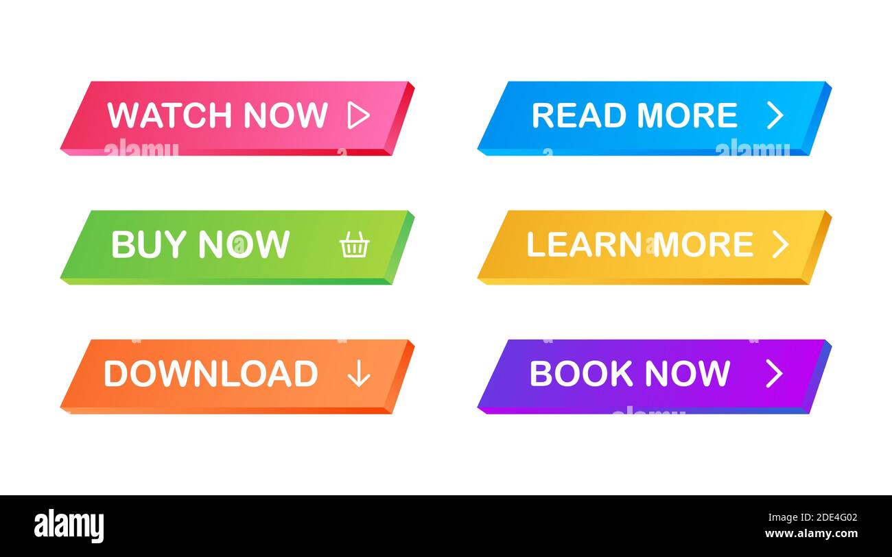 Set of vector modern trendy flat buttons. Different colors of main ...