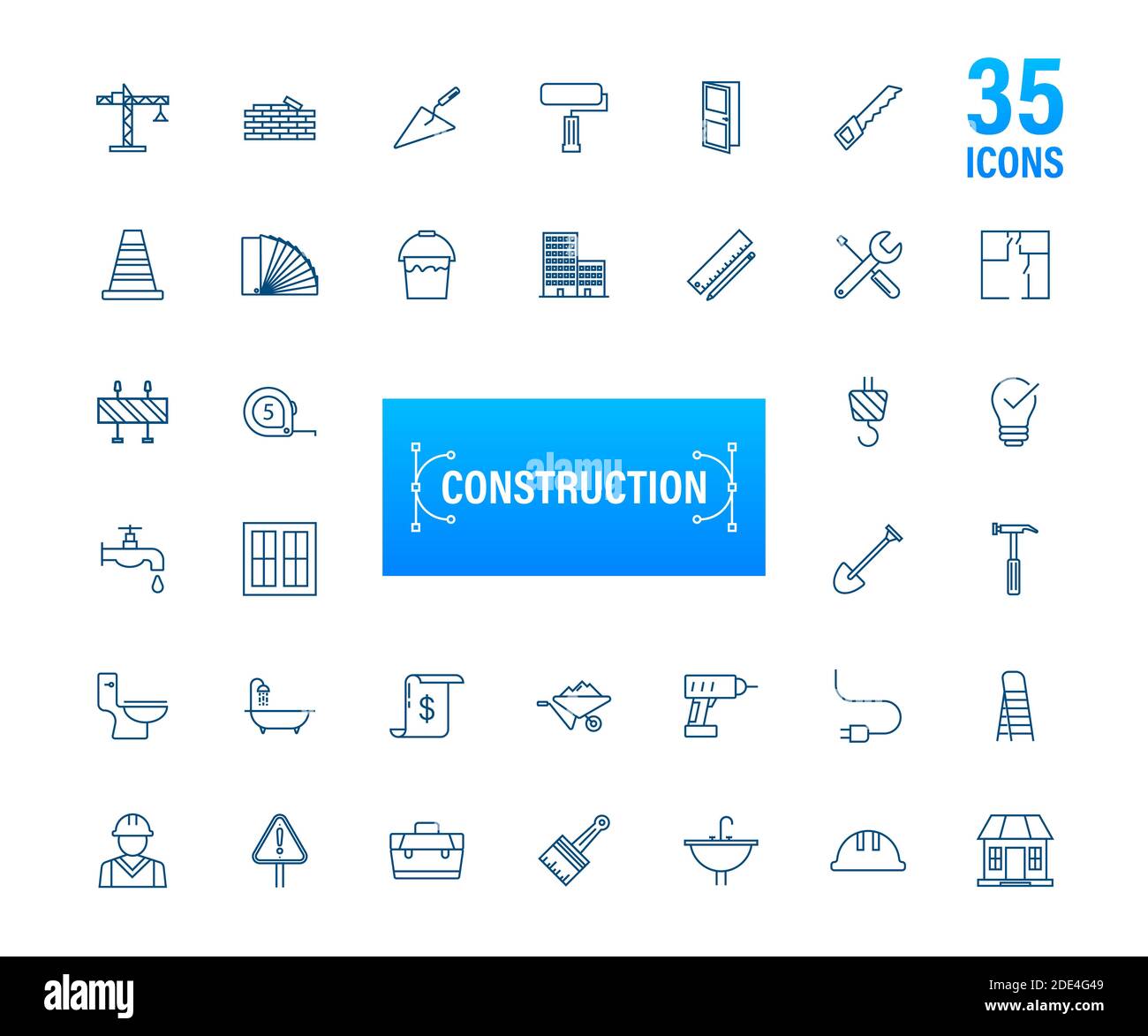 Outline web icons set. Construction and home repair tools, building ...
