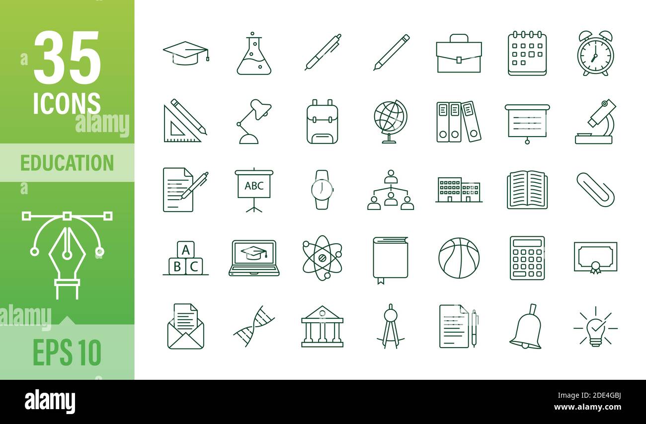 Set icon education for mobile app design. Online course line icon set ...