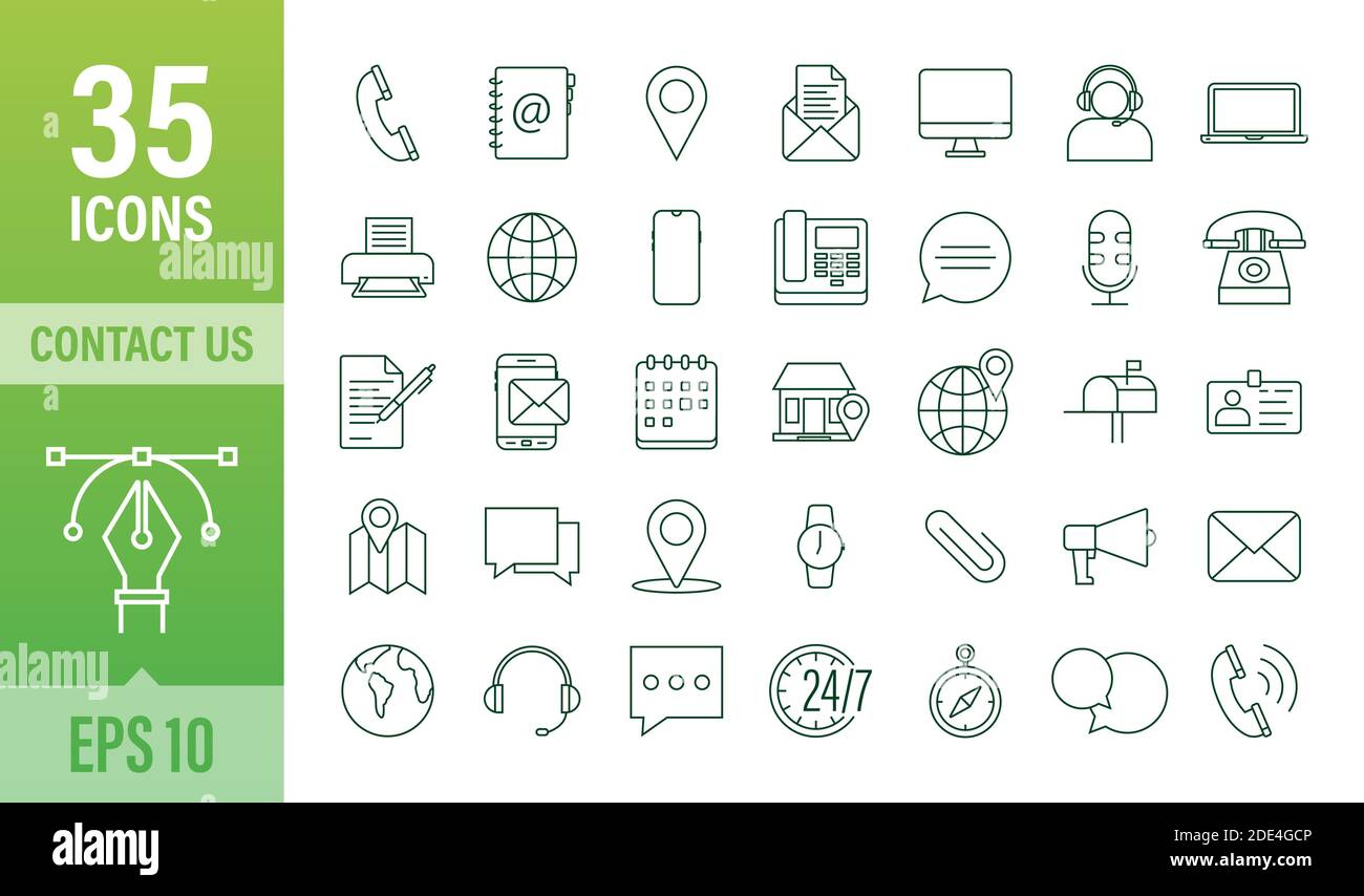 Trendy icon with contact us Thin line business icon set. for web design ...