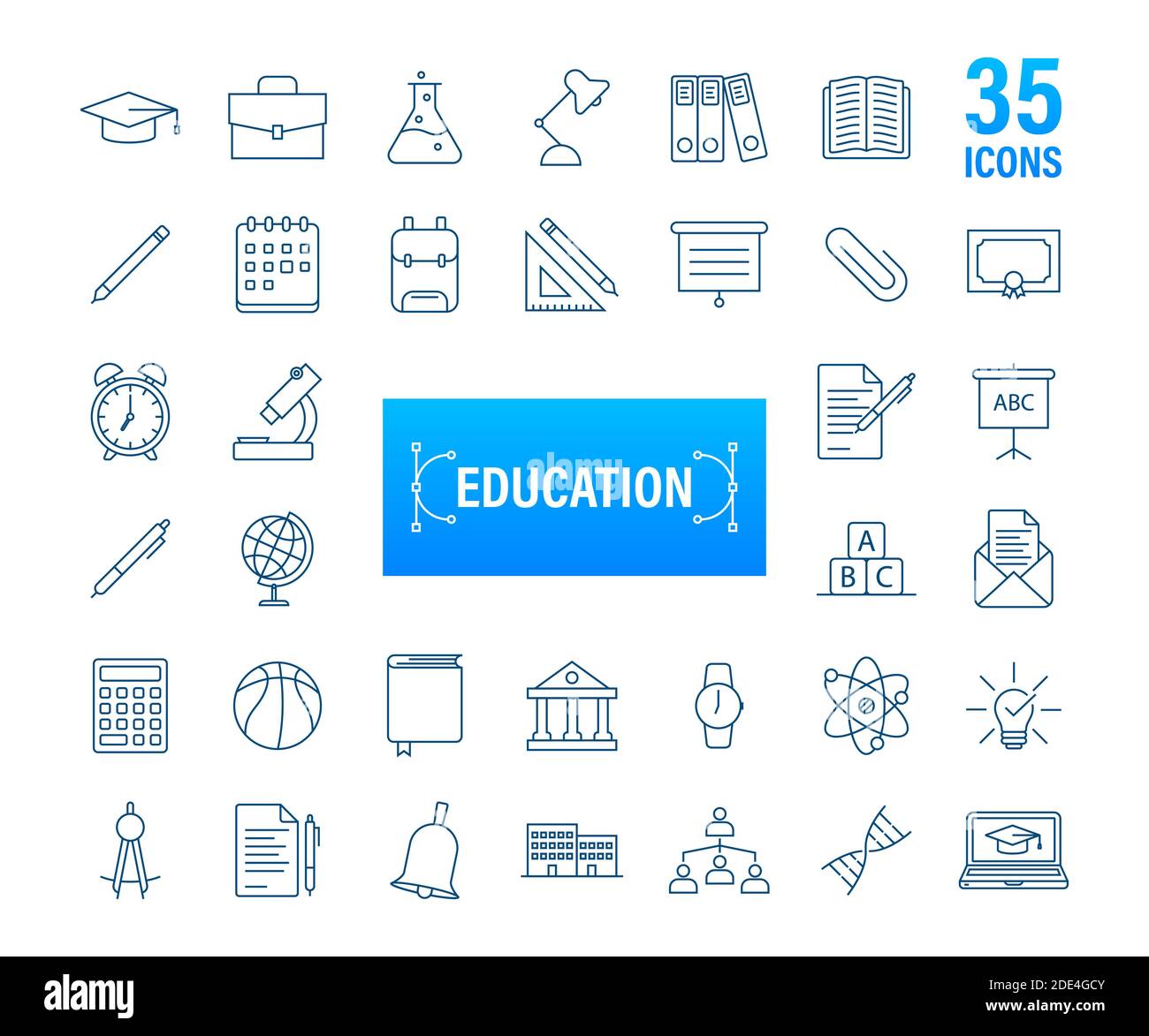 Set icon education for mobile app design. Online course line icon set ...