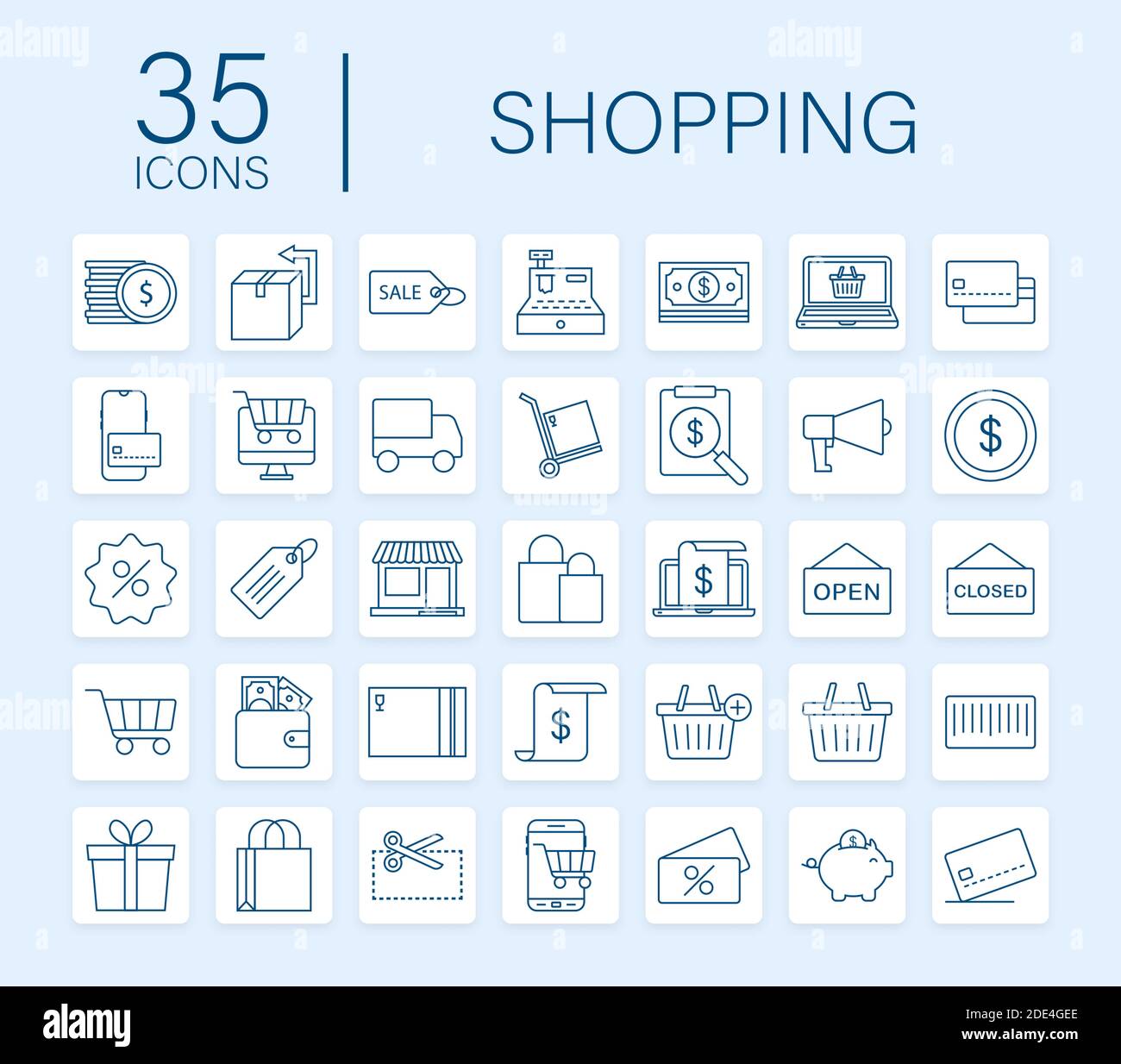 Shopping set icon for web design. E commerce. Discount coupon. Business ...