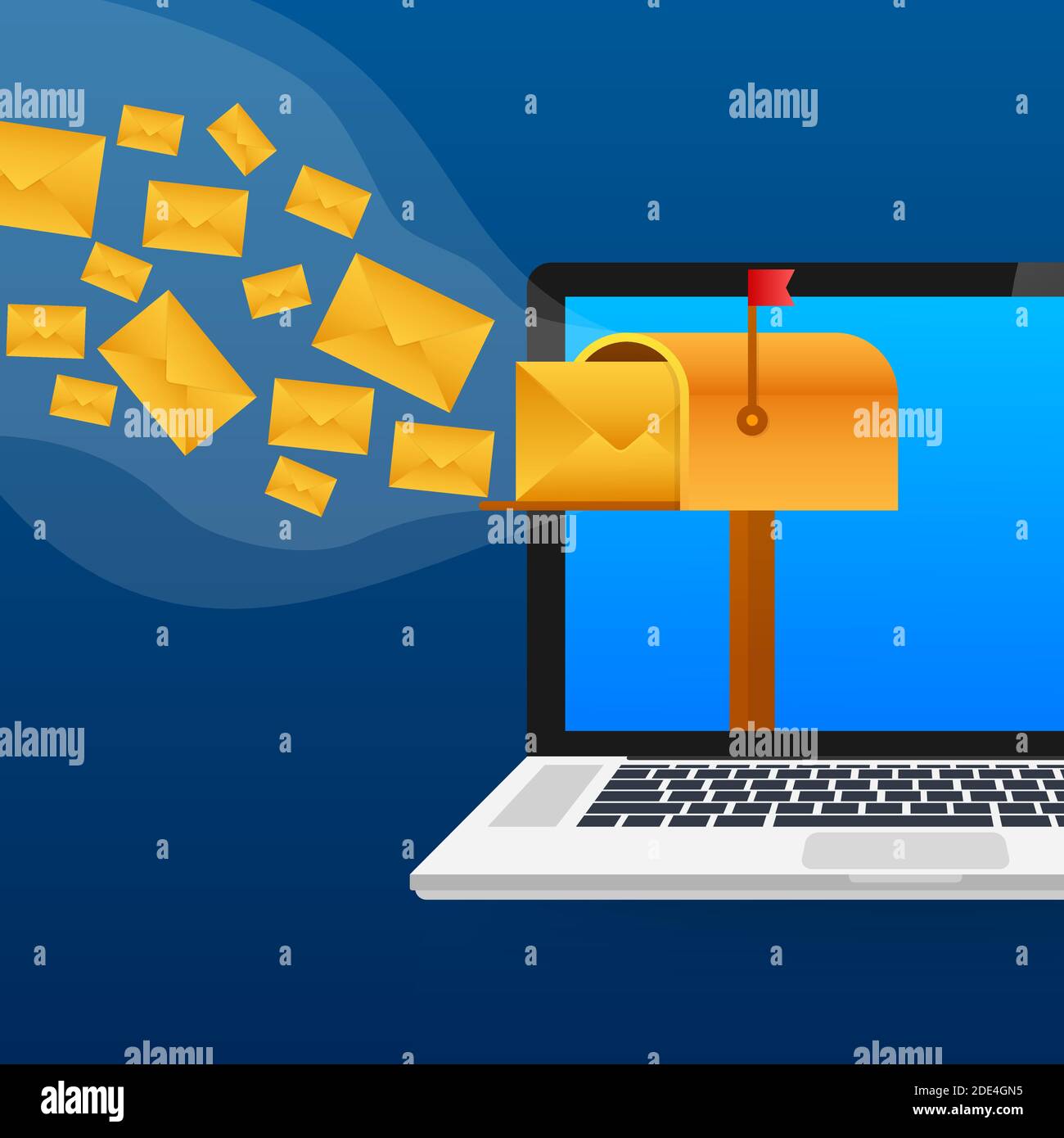 Envelope with a newsletter concept. Open message with the document ...