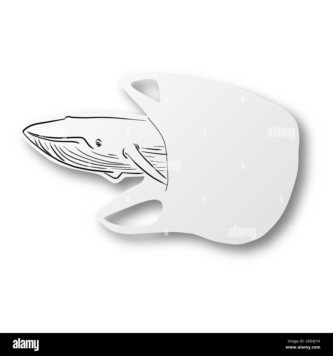 Vector illustration black line hand drawn of whale on plastic bag shape ...