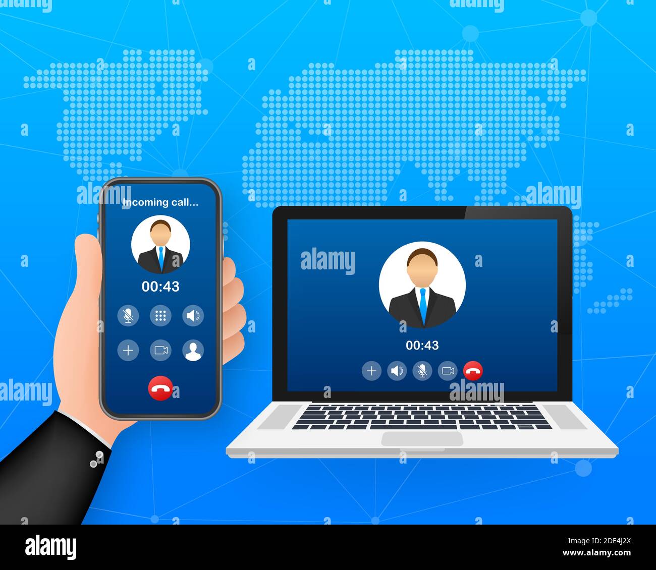 Incoming video call on laptop. Laptop with incoming call, man profile ...