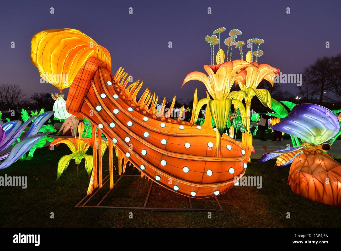 Crafted lights in the shape of plants and animals are seen during the ...