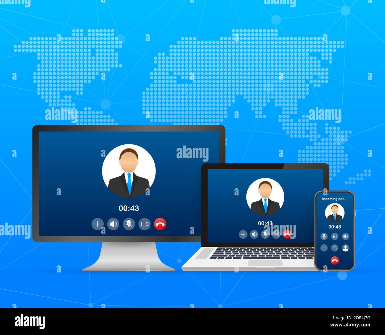 Incoming video call on laptop. Laptop with incoming call, man profile ...