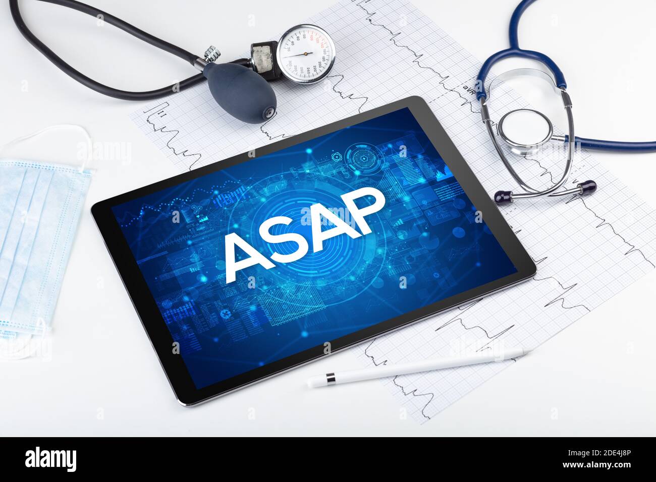 Close-up view of a tablet pc with ASAP abbreviation, medical concept ...