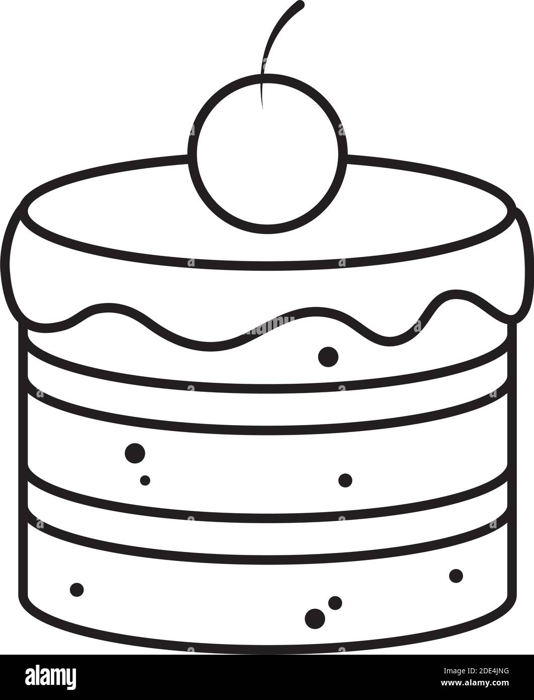 Sweet Cake With Cherry Over White Background Line Style Vector