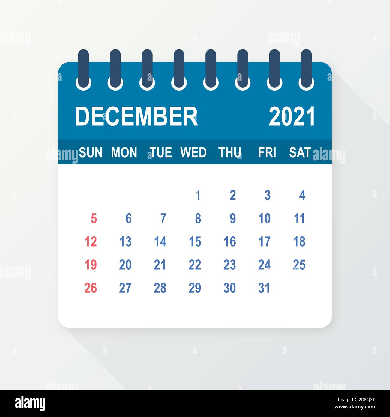 December 2021 Calendar Leaf. Calendar 2021 in flat style. Vector ...