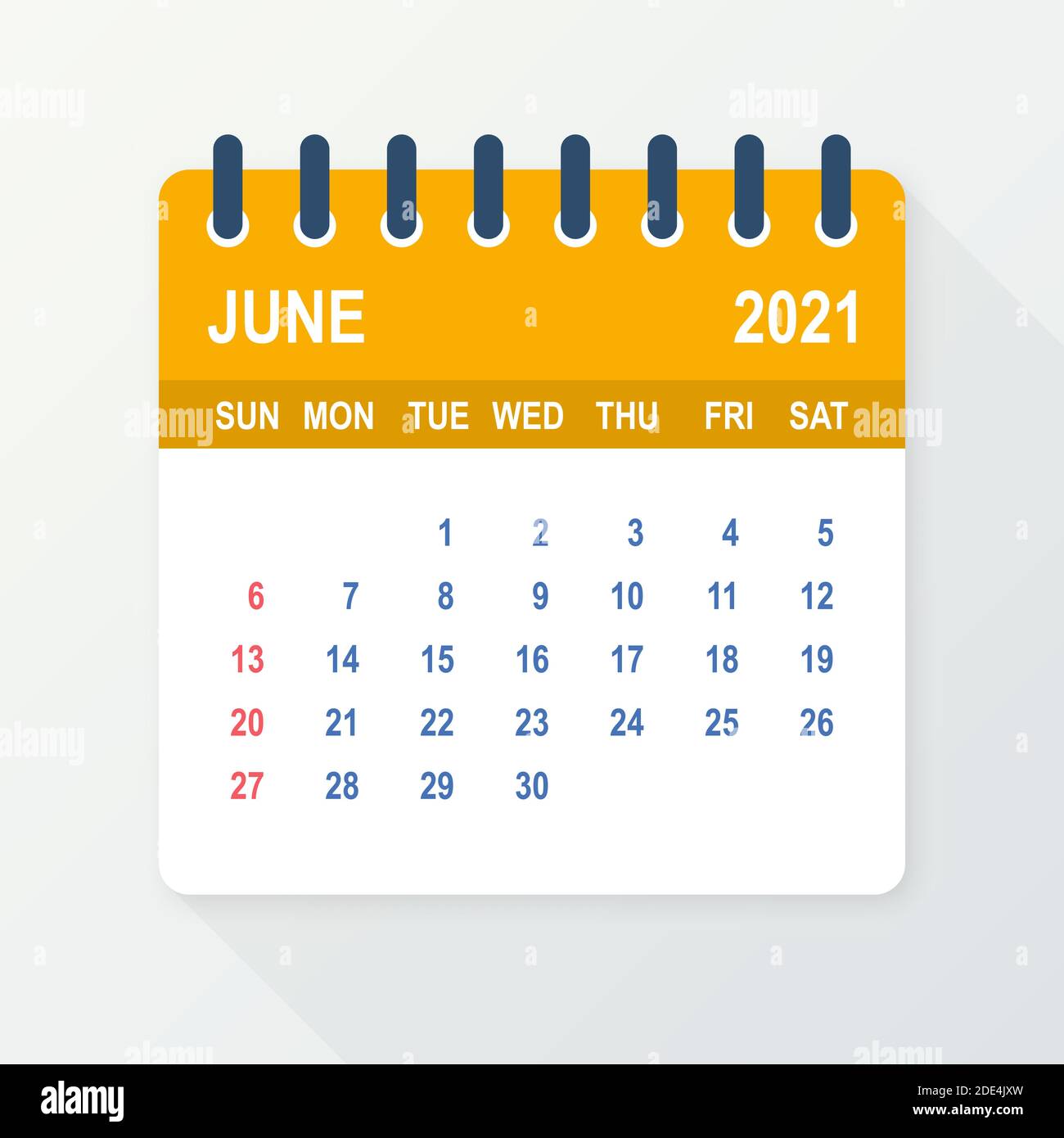 June 2021 Calendar Leaf. Calendar 2021 in flat style. Vector ...