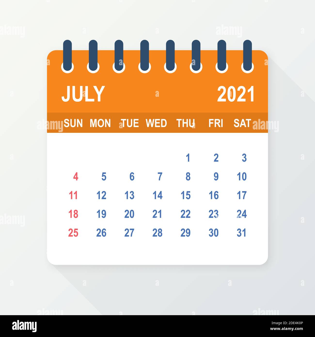 July 2021 Calendar Leaf. Calendar 2021 in flat style. Vector ...