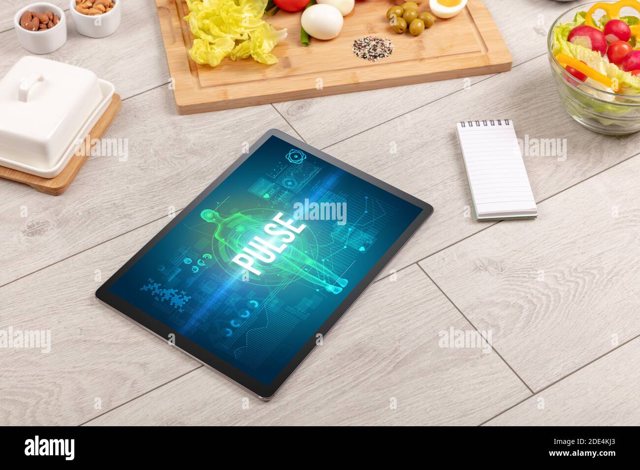 PULSE concept in tablet with fruits, top view Stock Photo - Alamy