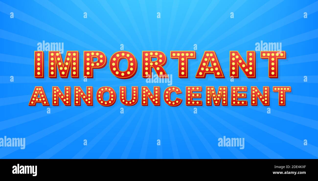 Retro light text important announcement. Retro light bulb. Vector stock ...