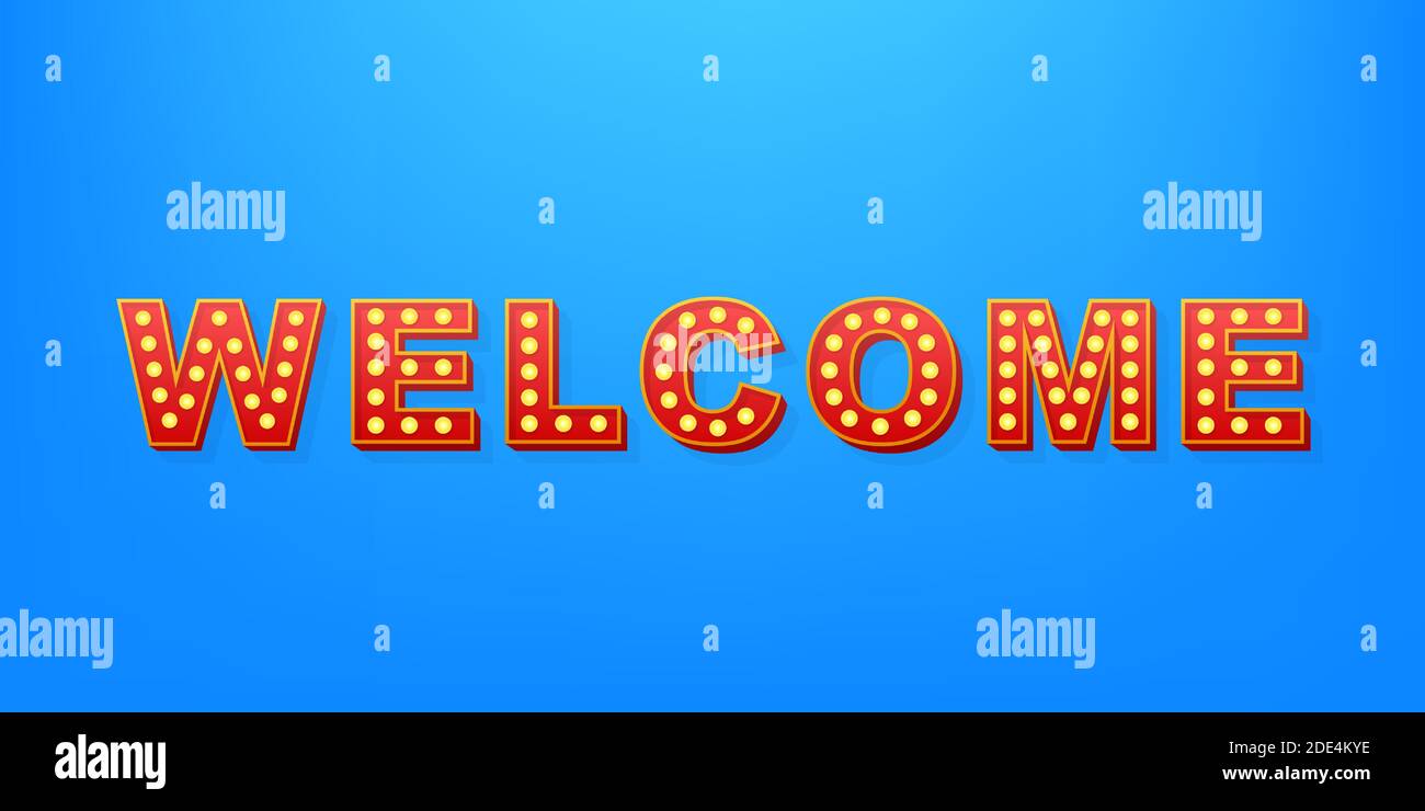Retro light text welcome. Retro light bulb. Vector stock illustration ...
