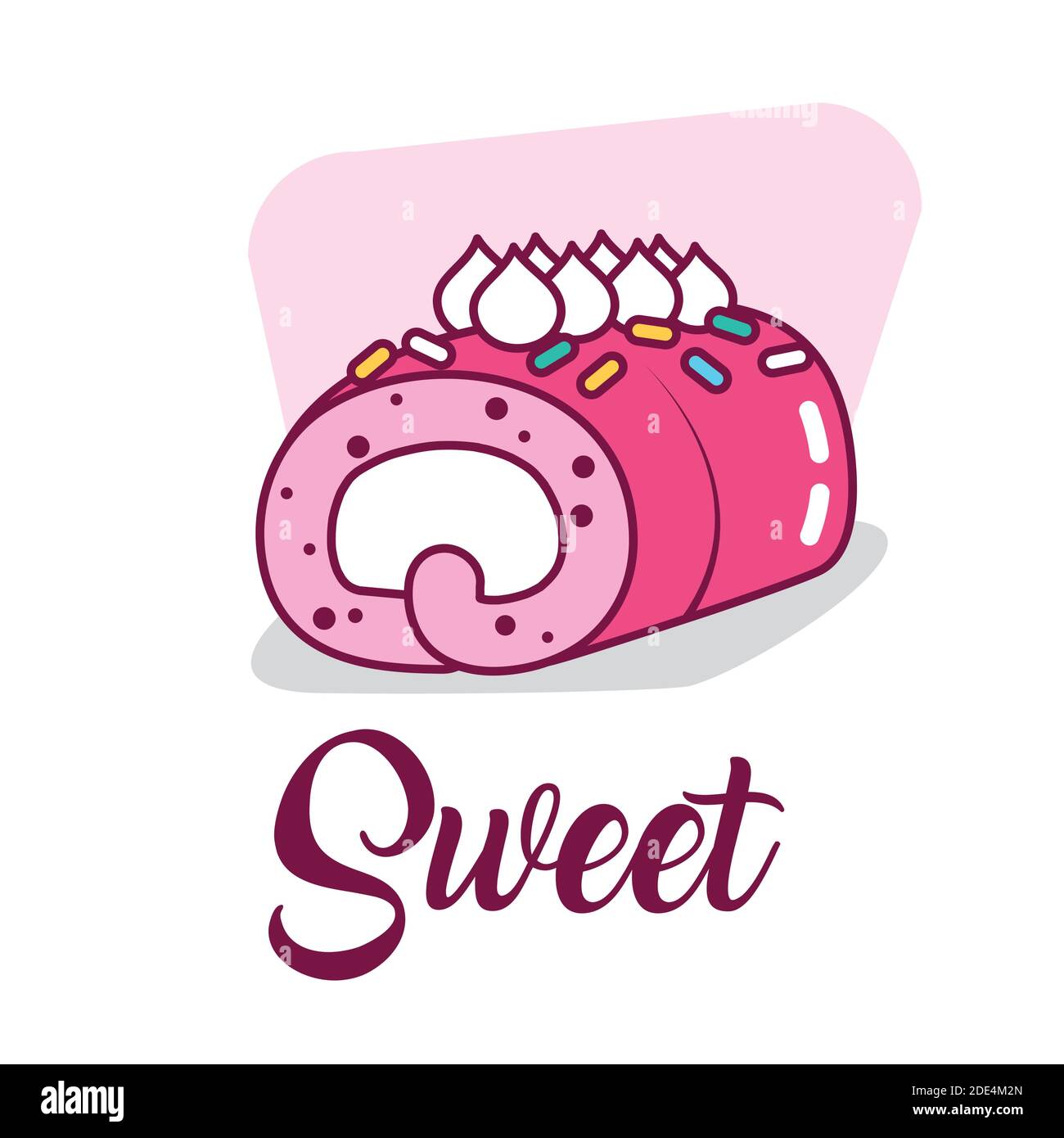 sweet cake roll icon over white background, line and fill style, vector ...