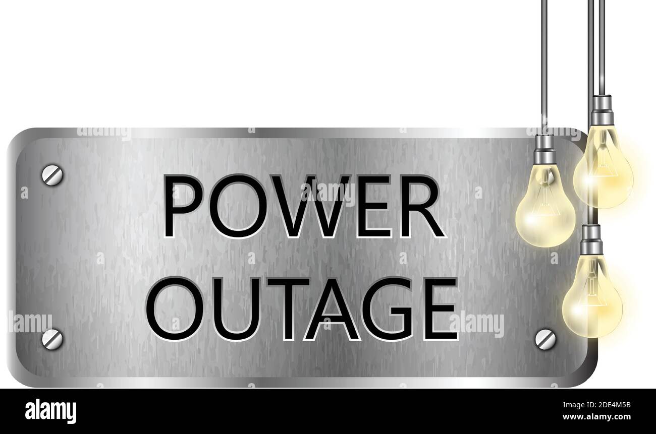3d realistic vector metal power outage plate with light bulbs. Isolated ...