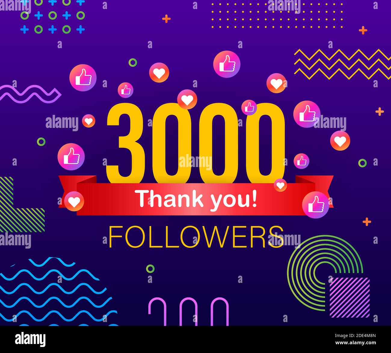 Thank you 3000 followers numbers. Congratulating multicolored thanks ...
