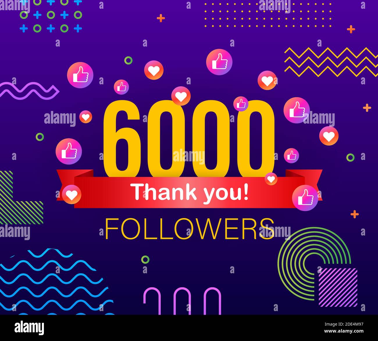 Thank you 6000 followers numbers. Congratulating multicolored thanks ...