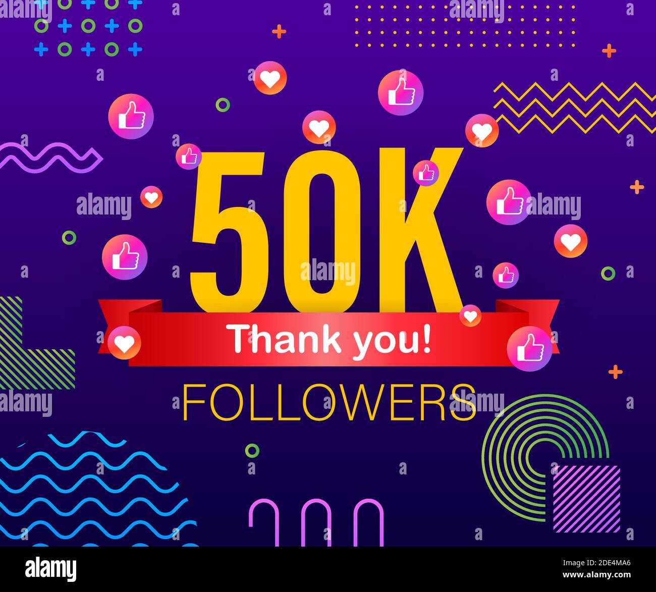 Thank you 50k followers numbers. Congratulating multicolored thanks ...