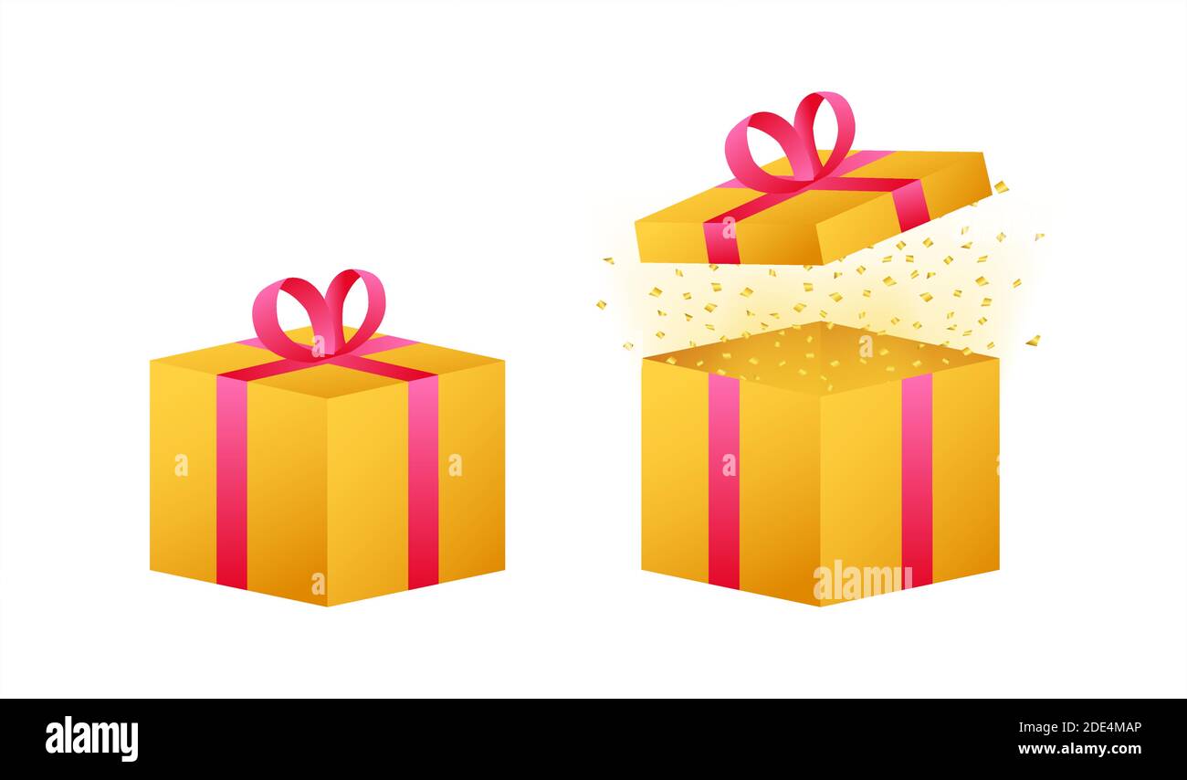 Gold prizes box in amazing style. Present gift box icon. Vector stock ...