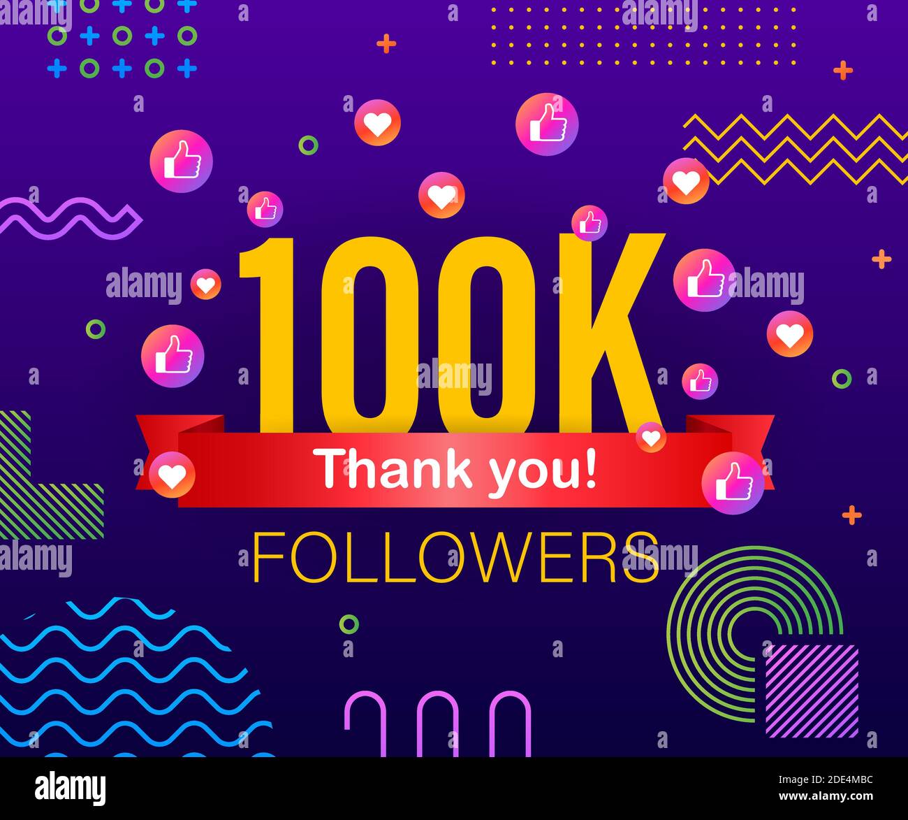 Thank you 100k followers numbers. Congratulating multicolored thanks ...