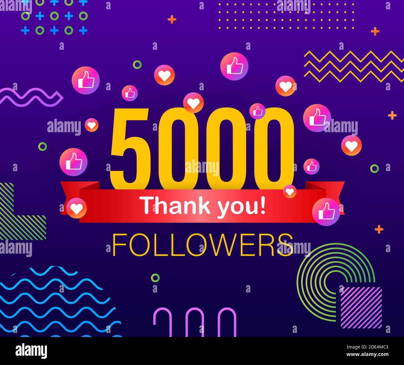 Thank you 5000 followers numbers. Congratulating multicolored thanks ...