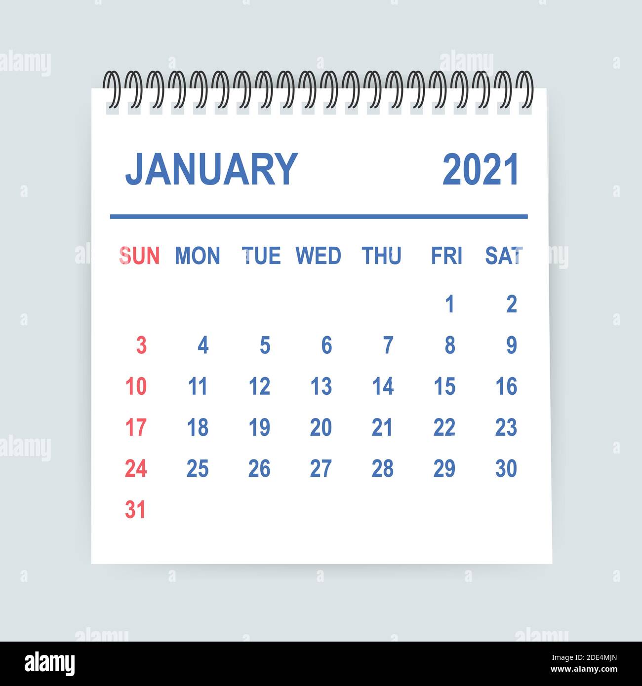 January 2021 Calendar Leaf. Calendar 2021 in flat style. Vector ...