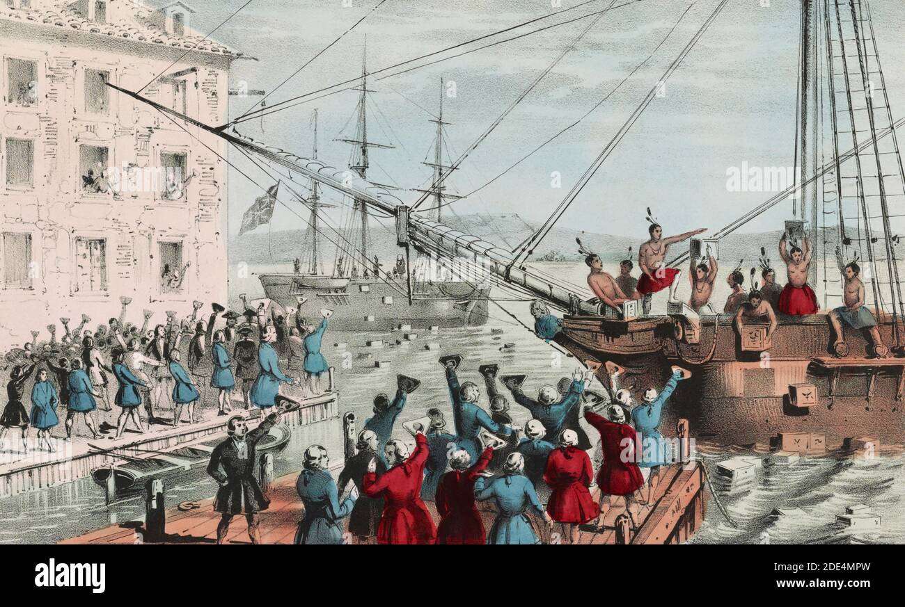 The destruction of tea at Boston Harbor Stock Photo - Alamy