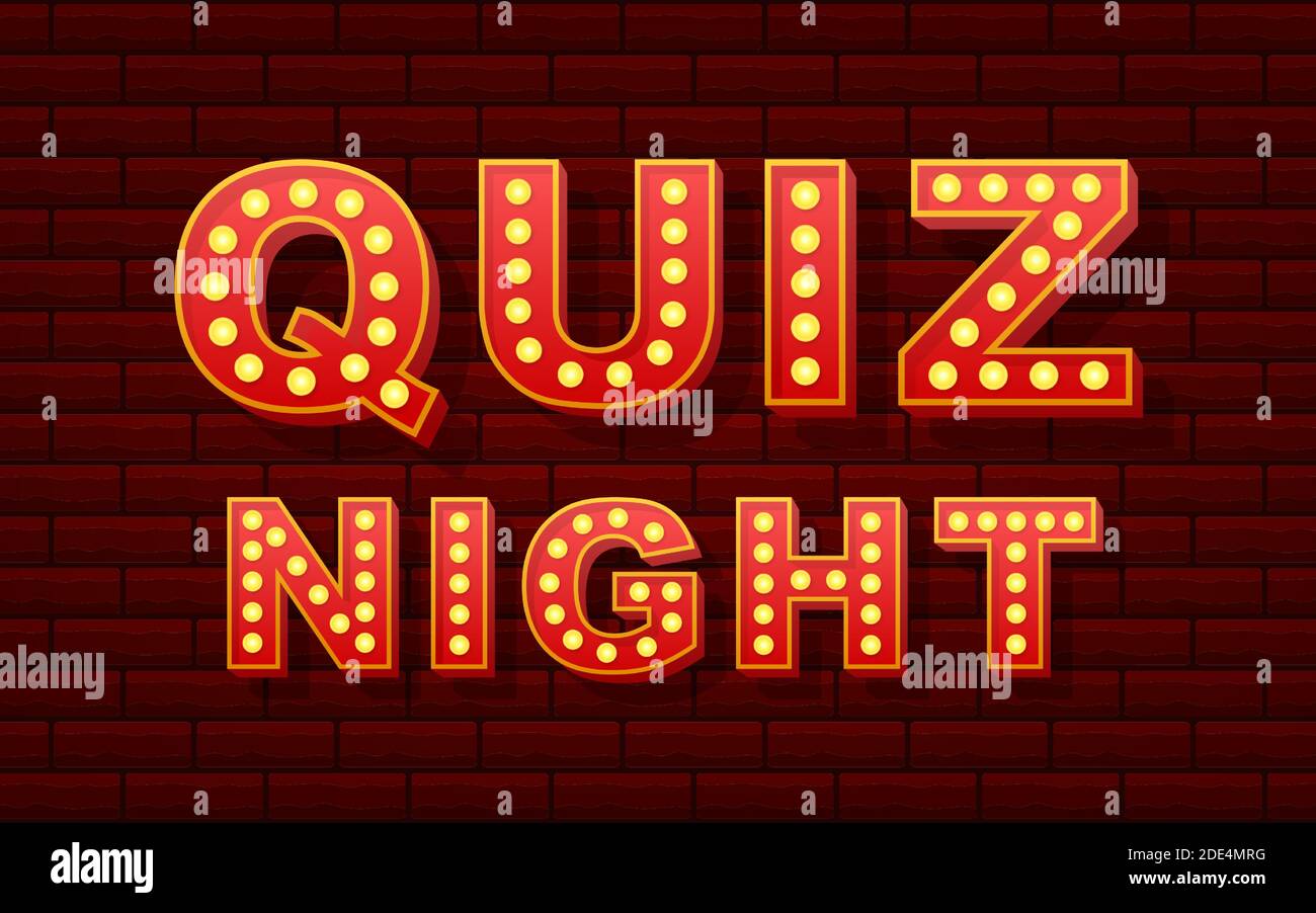 Retro light text quiz night. Retro light bulb. Vector stock ...