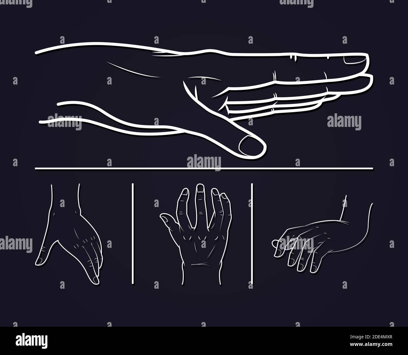 sketch of hands icon set over black background, vector illustration ...