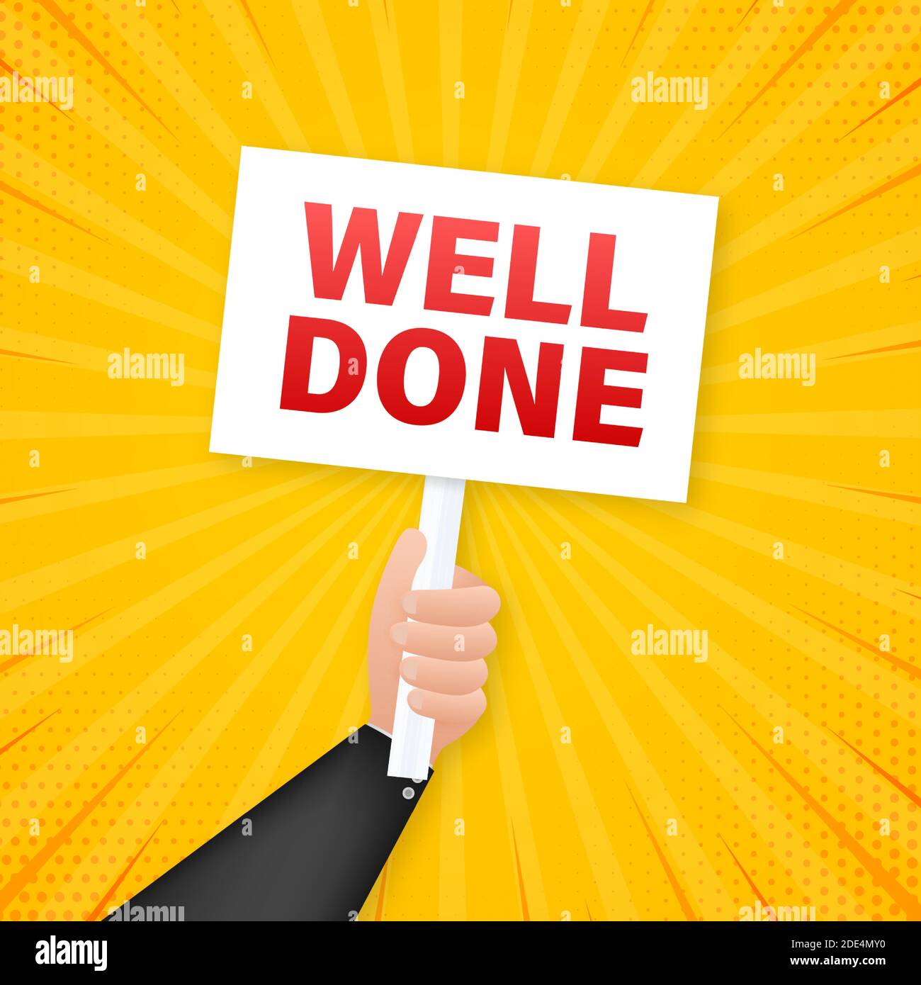 Well done cartoon poster with hand holding placard for banner design ... Well done cartoon poster with hand holding placard for banner design ...