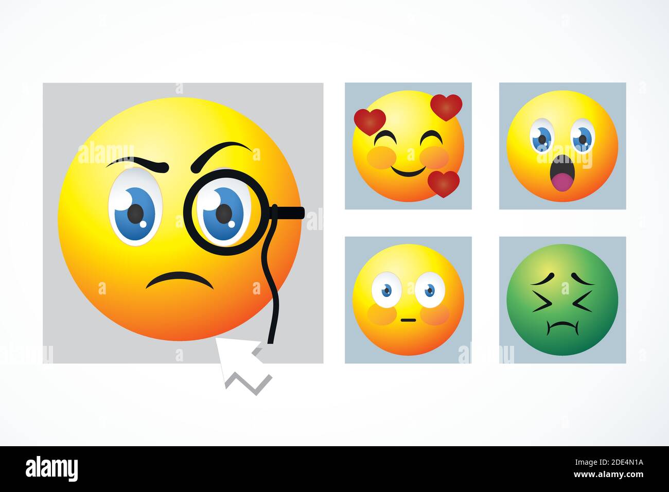 cartoon surprised face and emojis icon set over white background ...