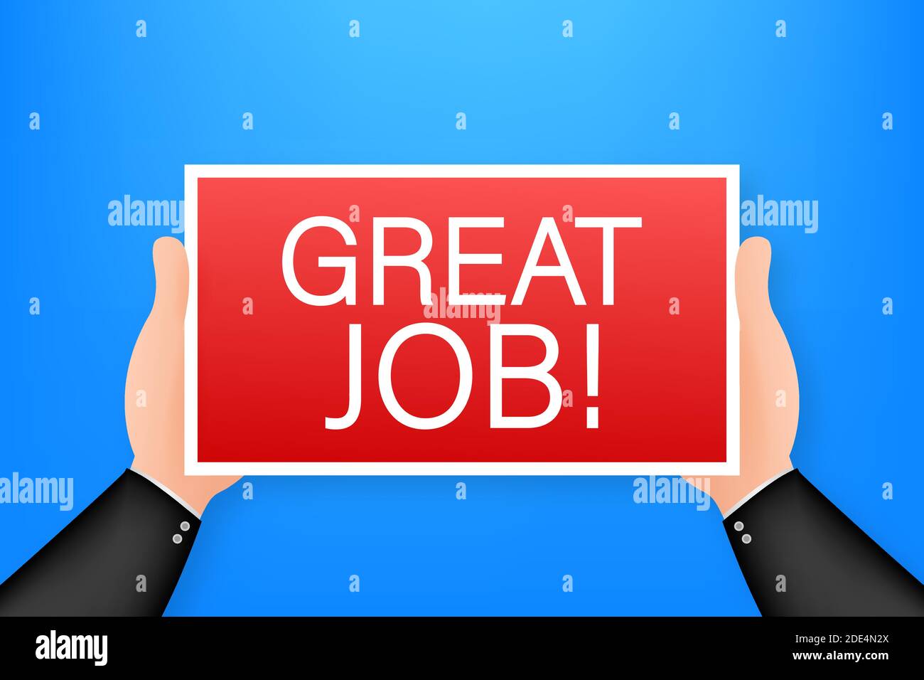 Great job. Cartoon poster with hand holding placard for banner design ...