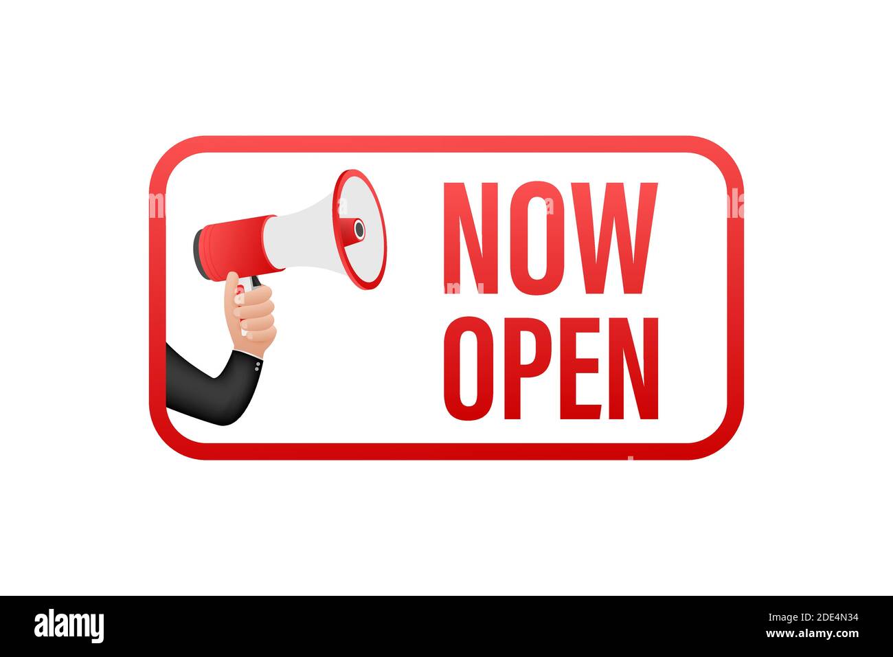 Hand Holding Megaphone with now open. Megaphone banner. Web design ...
