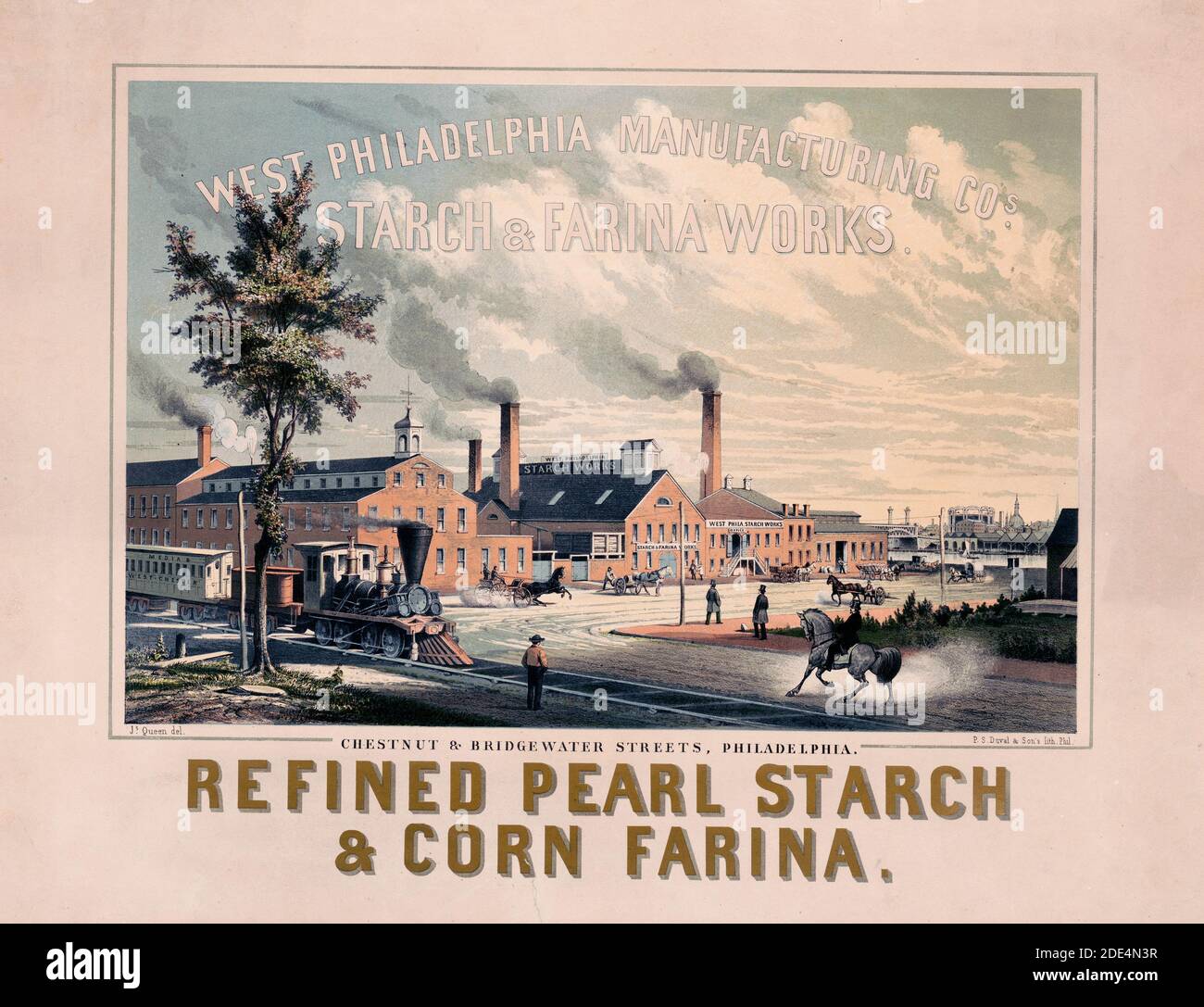 Print shows a street view of the factory buildings of the West ...