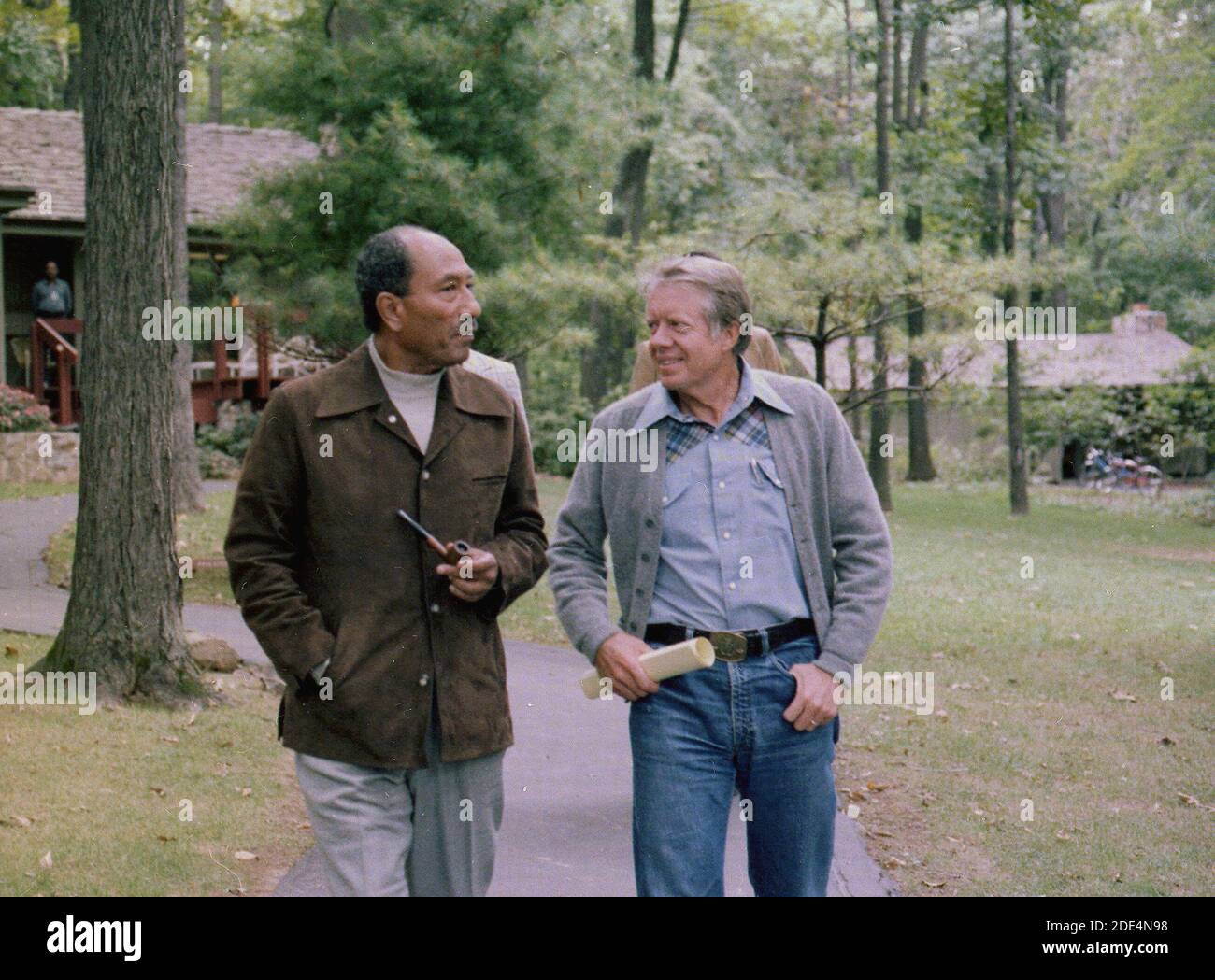 Anwar Sadat and Jimmy Carter at Camp David ca. 14 September 1978 Stock ...