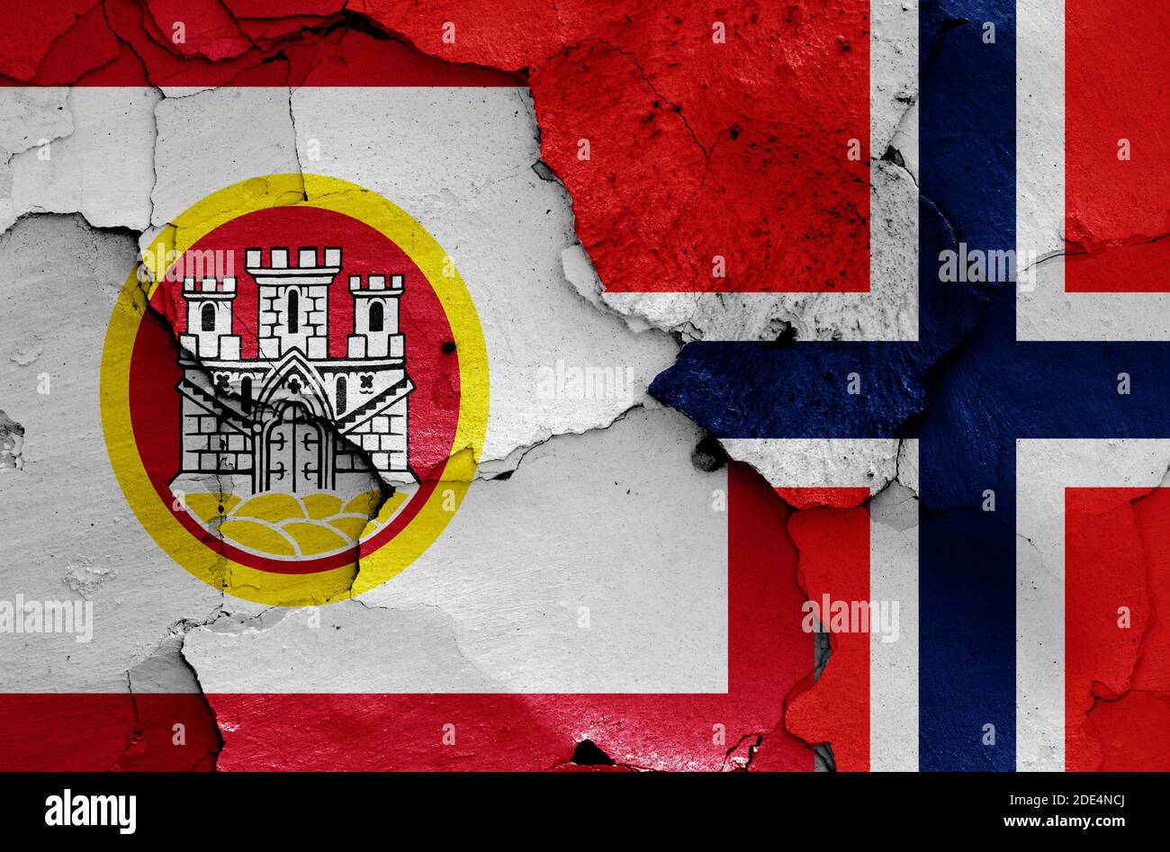 flags of Bergen and Norway painted on cracked wall Stock Photo - Alamy