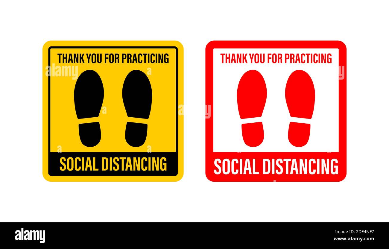 Social distance signage icon. Please wait here. Keep safe distance ...