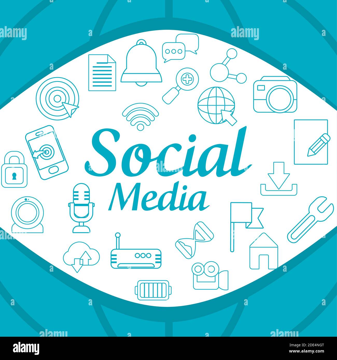 social media design with related icons over white background, vector ...