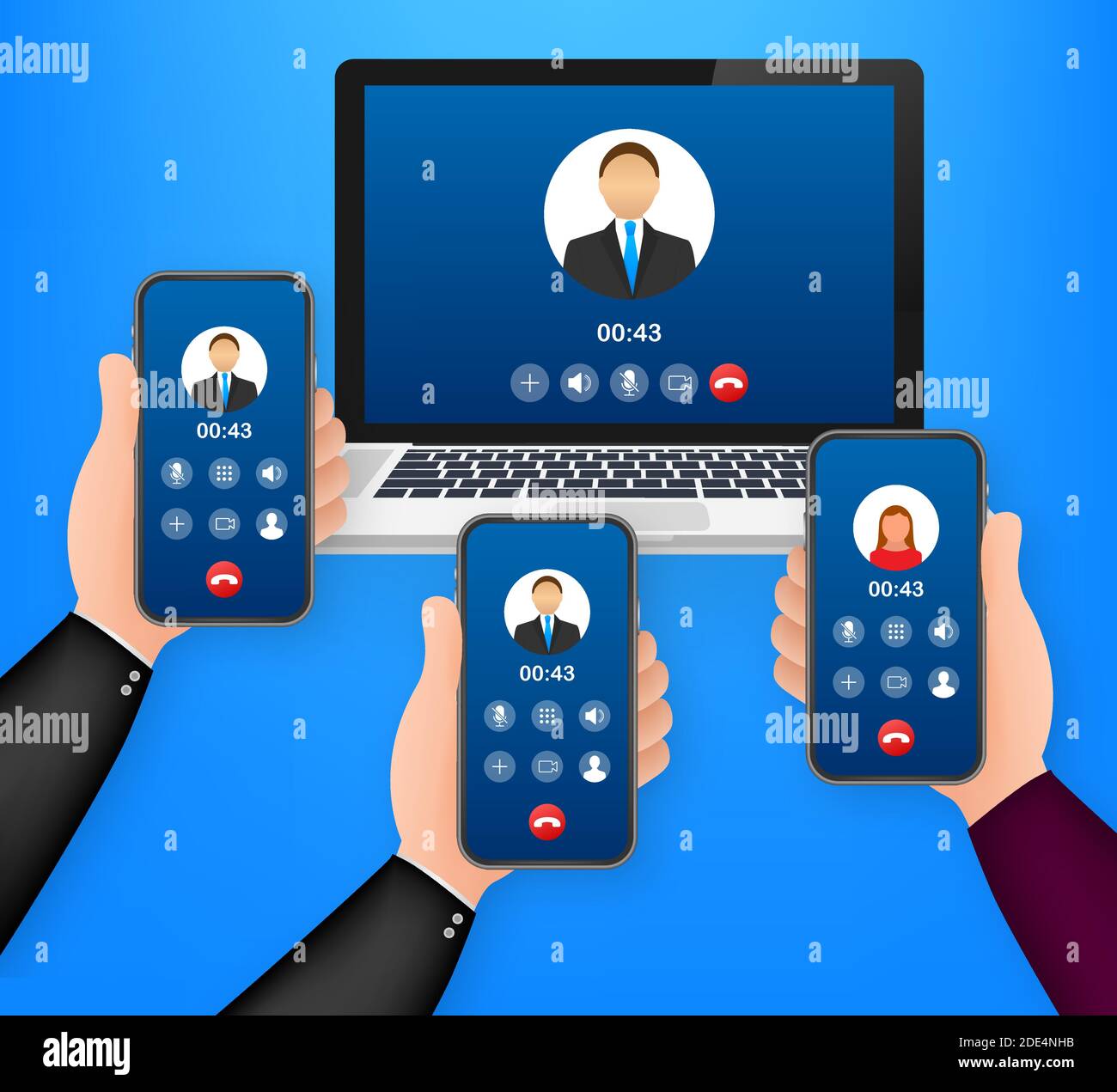 Incoming video call on laptop. Laptop with incoming call, man profile ...