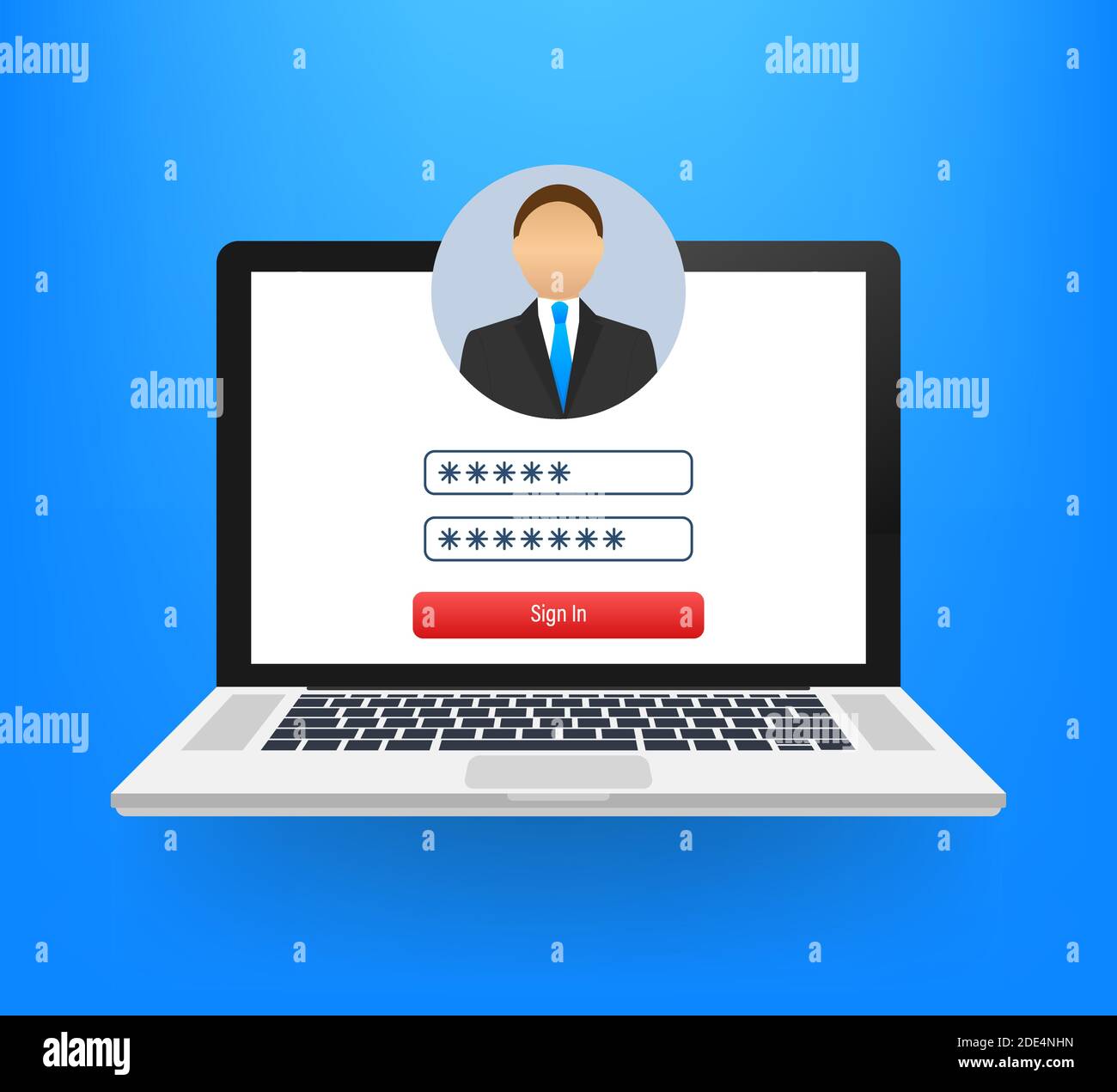 Login page on laptop screen. Notebook and online login form, sign in ...