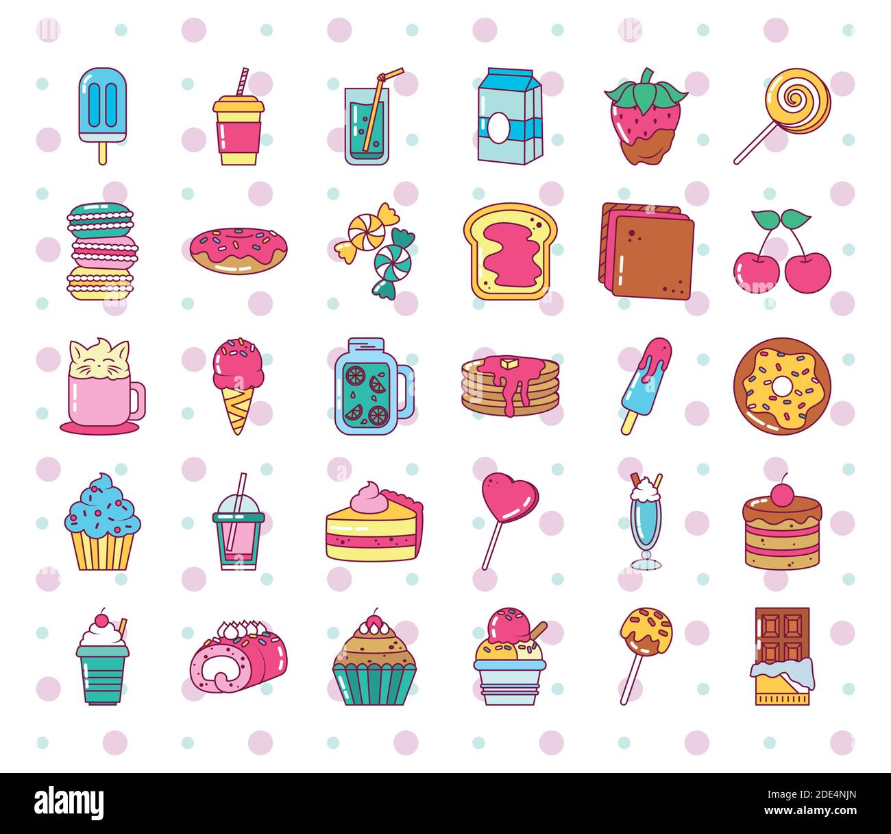 sweet candies icon set over white background, line and fill style ...