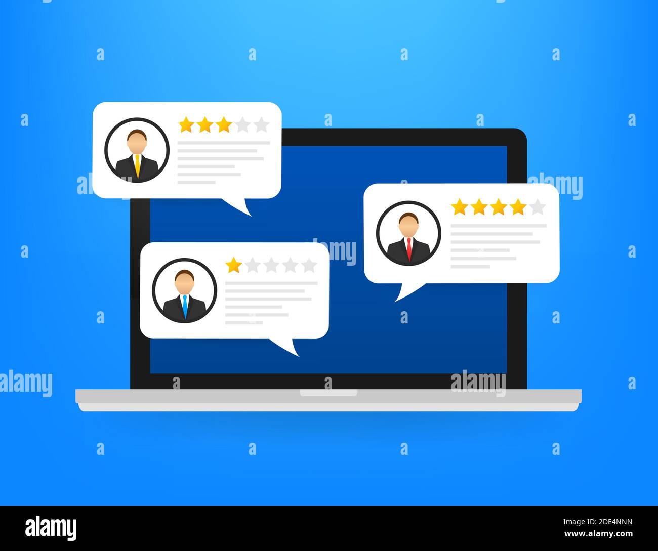 Review rating bubble speeches on laptop illustration, flat style ...