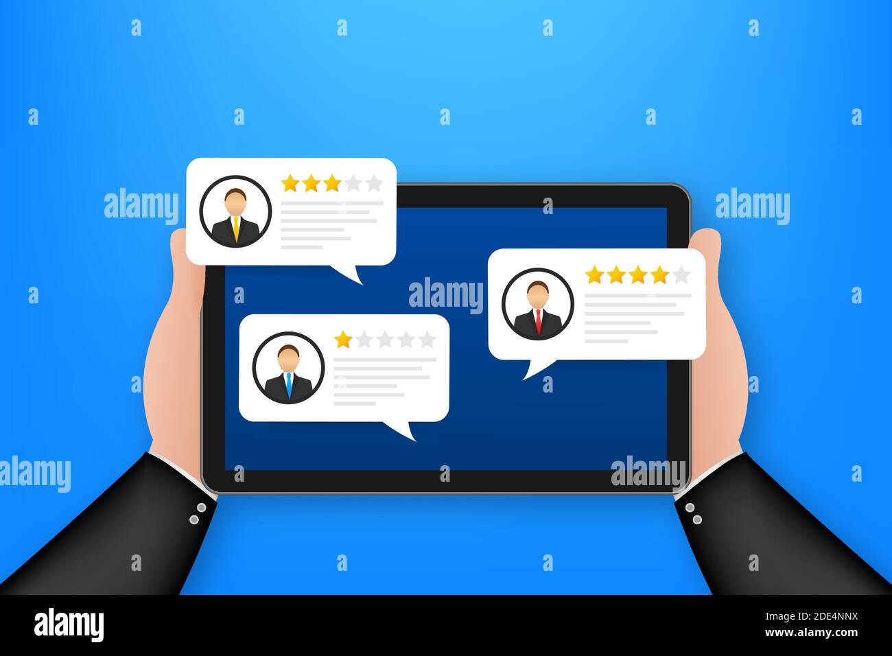 Review rating bubble speeches on tablet illustration, flat style ...
