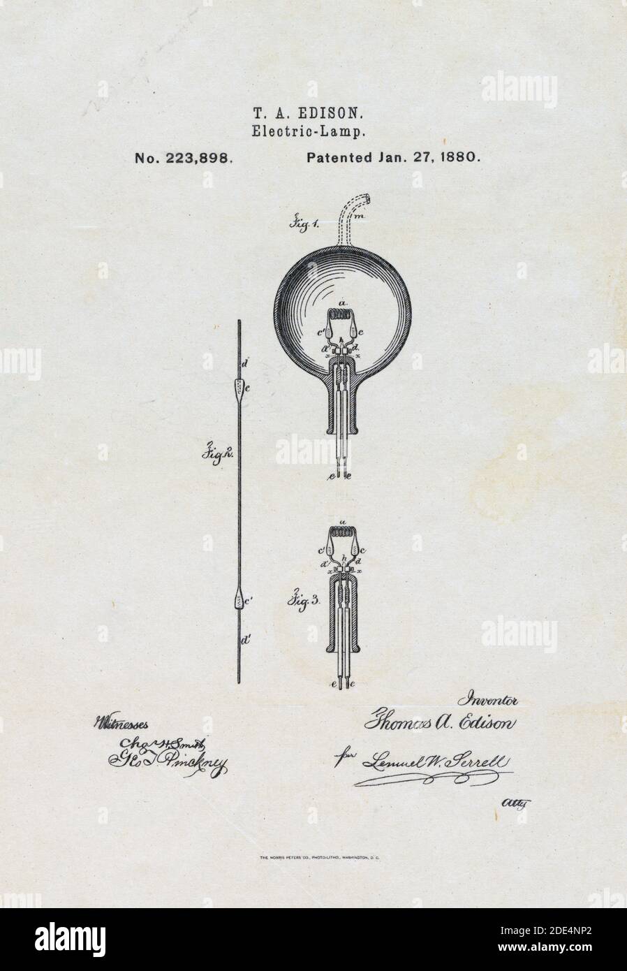 This Is The Printed Patent Drawing For The Incandescent Light Bulb
