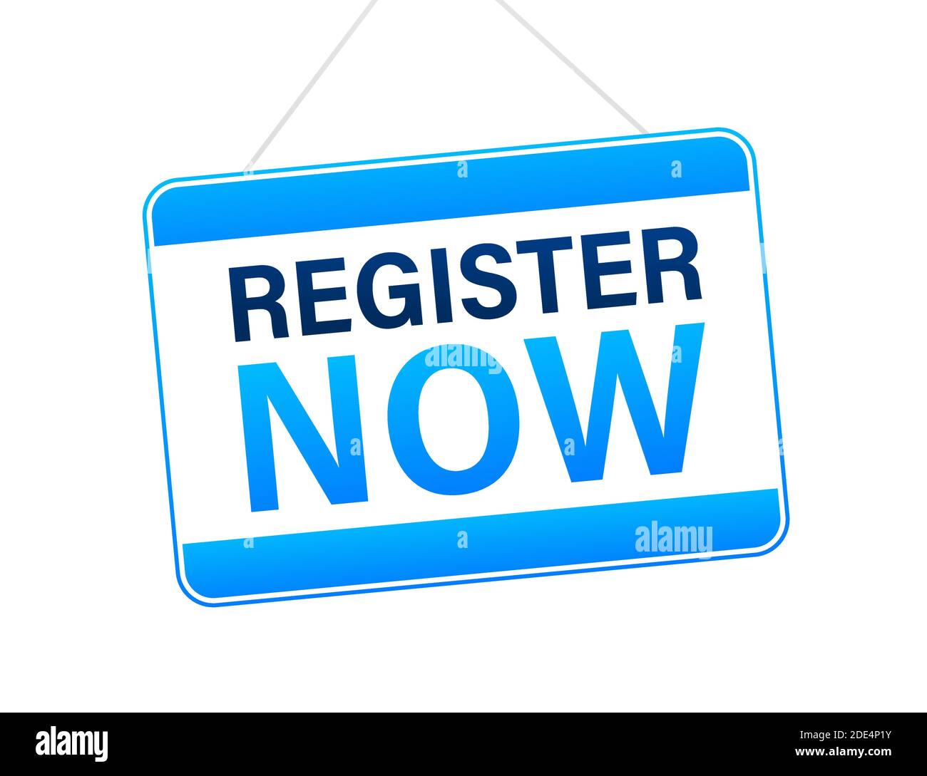 Register now hanging sign on white background. Sign for door. Vector ... Register now hanging sign on white background. Sign for door. Vector ...