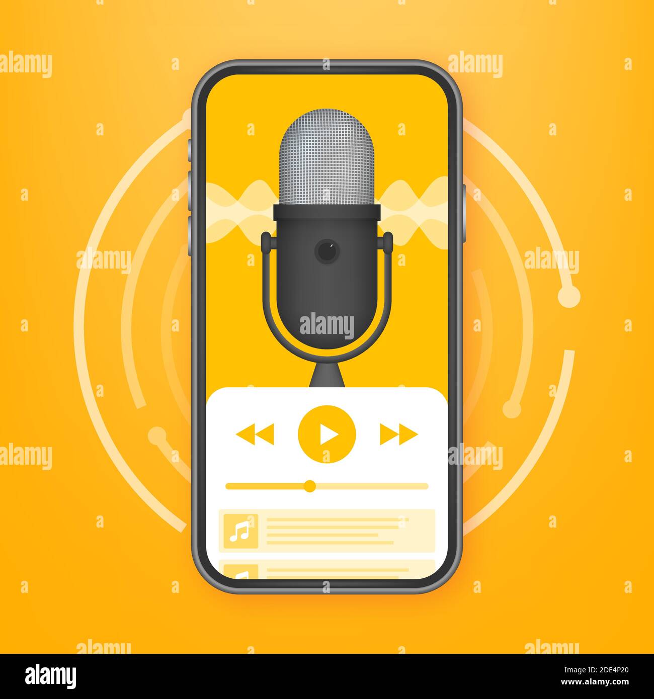 Podcast app, mobile ui. Recording, online broadcasting. Audio blog ...